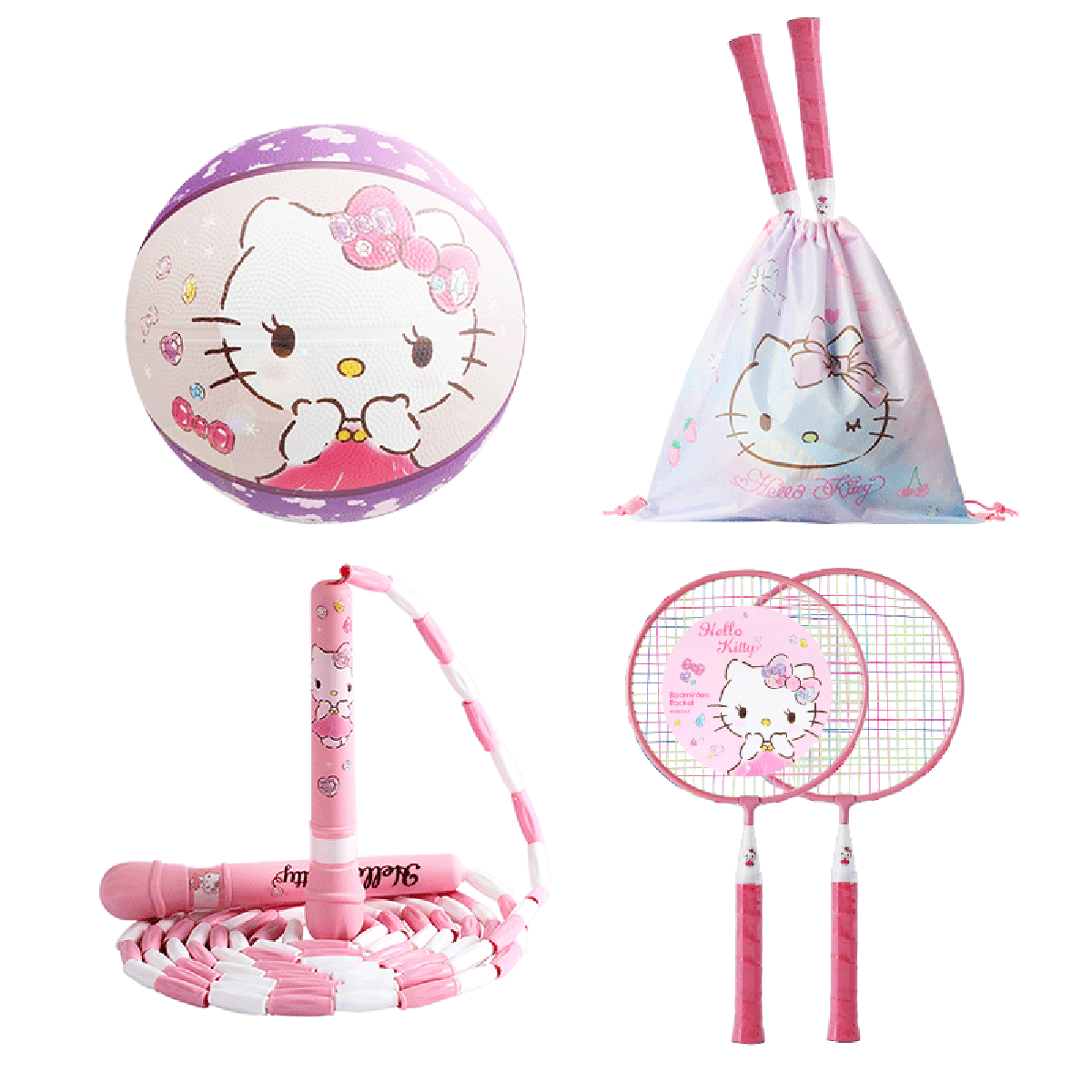 Hello Kitty Sport combo set Basketball Children round badminton racket ...